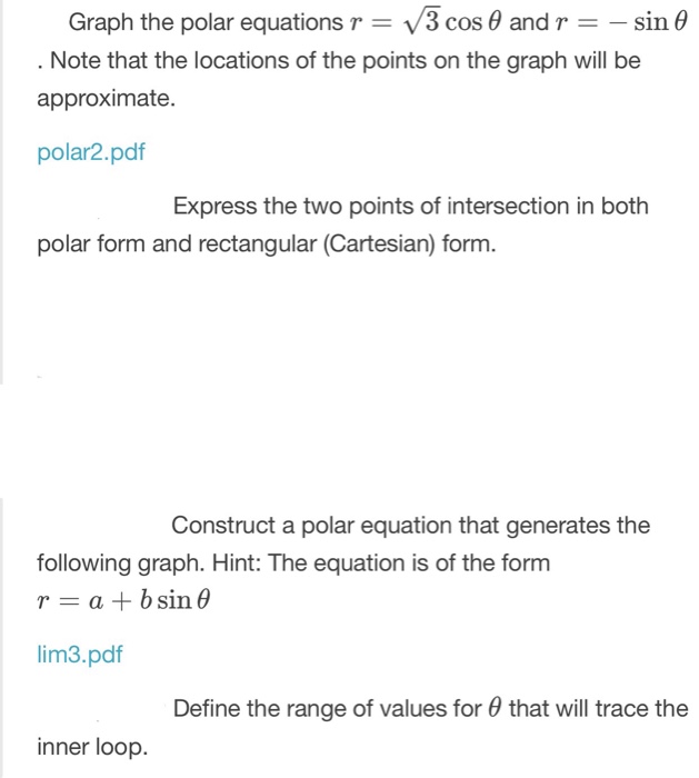 Solved Graph the polar equations r = squareroot 3 cos theta | Chegg.com
