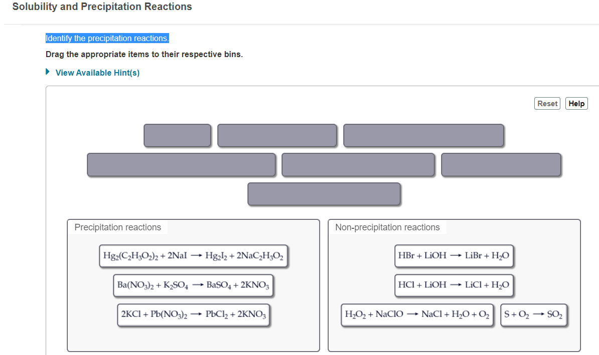 Solved Solubility and precipitation Reactions Identify the | Chegg.com