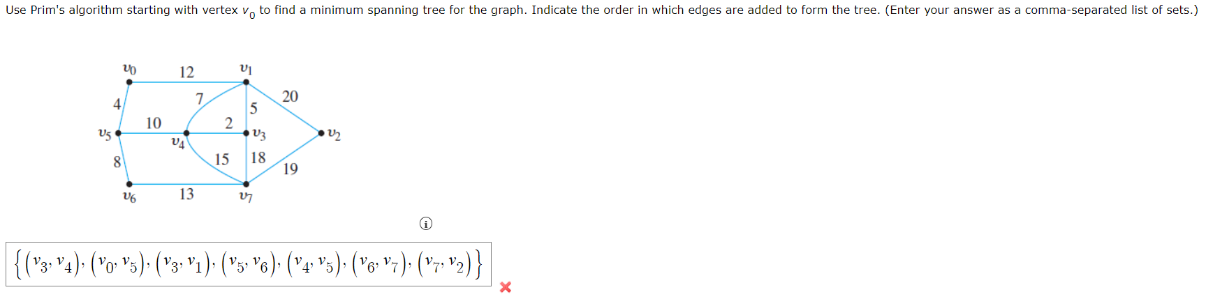 Solved Use Prim's algorithm starting with vertex vo to find | Chegg.com