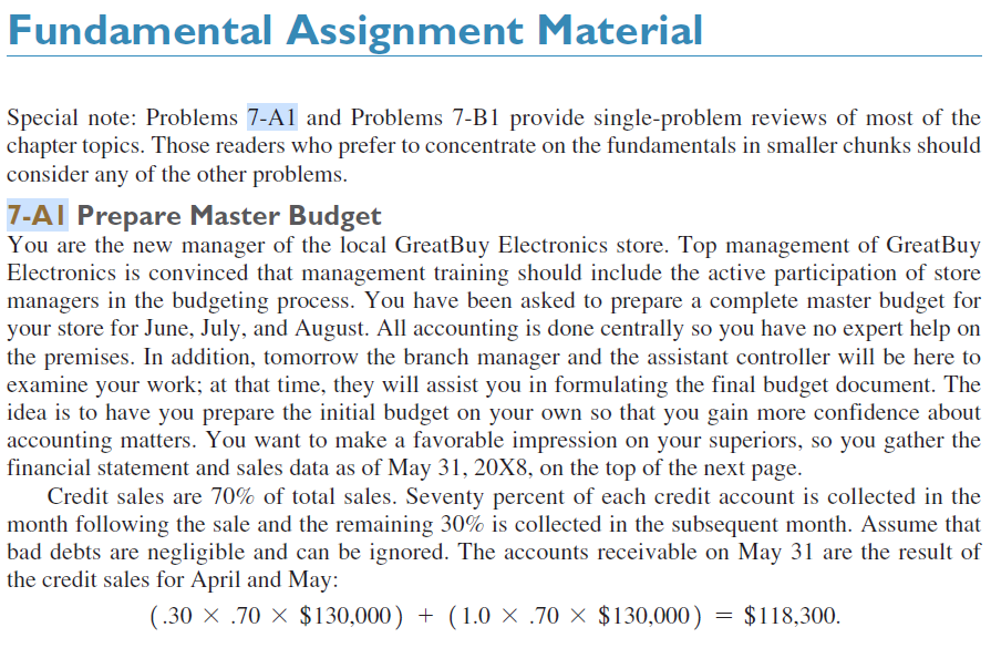 Solved 7-A1 Prepare Master Budget. You are the new manager | Chegg.com