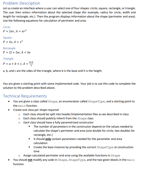 Solved Problem Description Let us create an interface where | Chegg.com