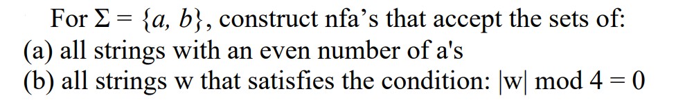 Solved For Σ={a,b}, ﻿construct nfa's that accept the sets | Chegg.com