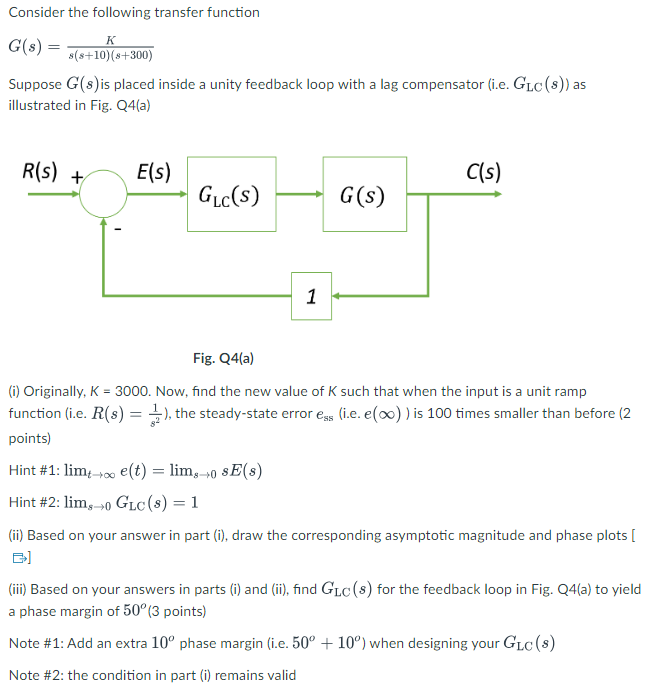Consider the following transfer function | Chegg.com