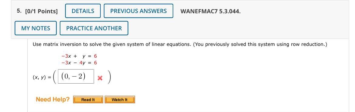 Solved Use matrix inversion to solve the given system of | Chegg.com