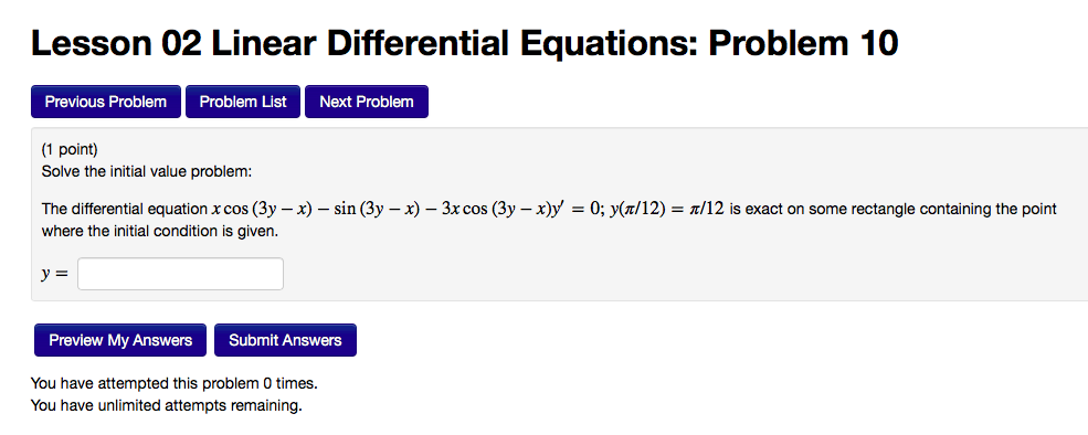 Solved Lesson 02 Linear Differential Equations: Problem 10 | Chegg.com