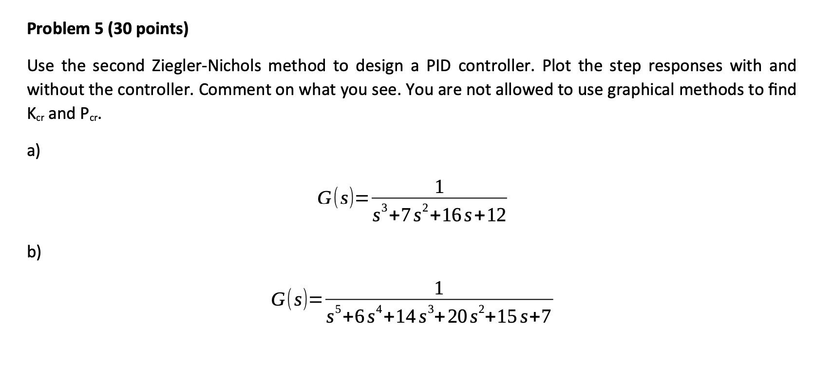 Solved Use The Second Ziegler Nichols Method To Design A Pid