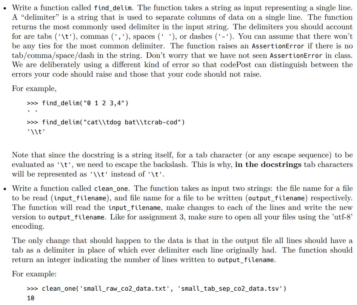 Write a function called find_delim. The function | Chegg.com
