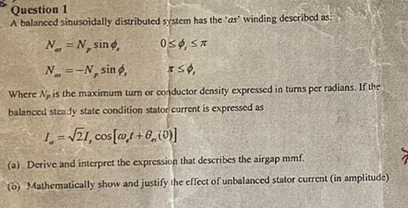 Question 1A balanced sinusoidally distributed system | Chegg.com