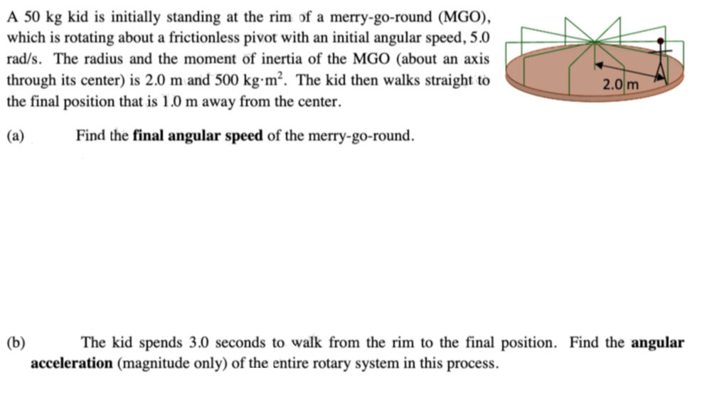 Solved A 50 kg kid is initially standing at the rim of a | Chegg.com