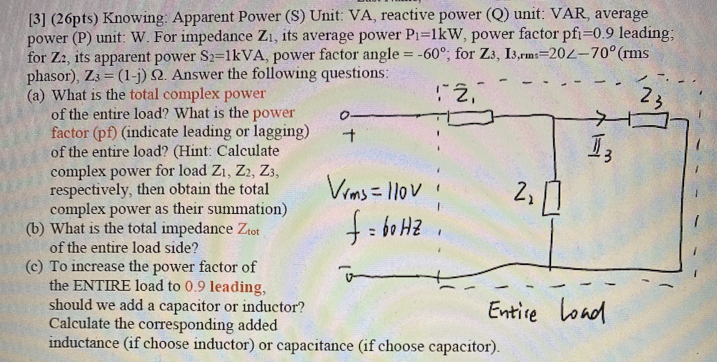 Solved [3] (26pts) Knowing: Apparent Power (S) Unit: VA, | Chegg.com