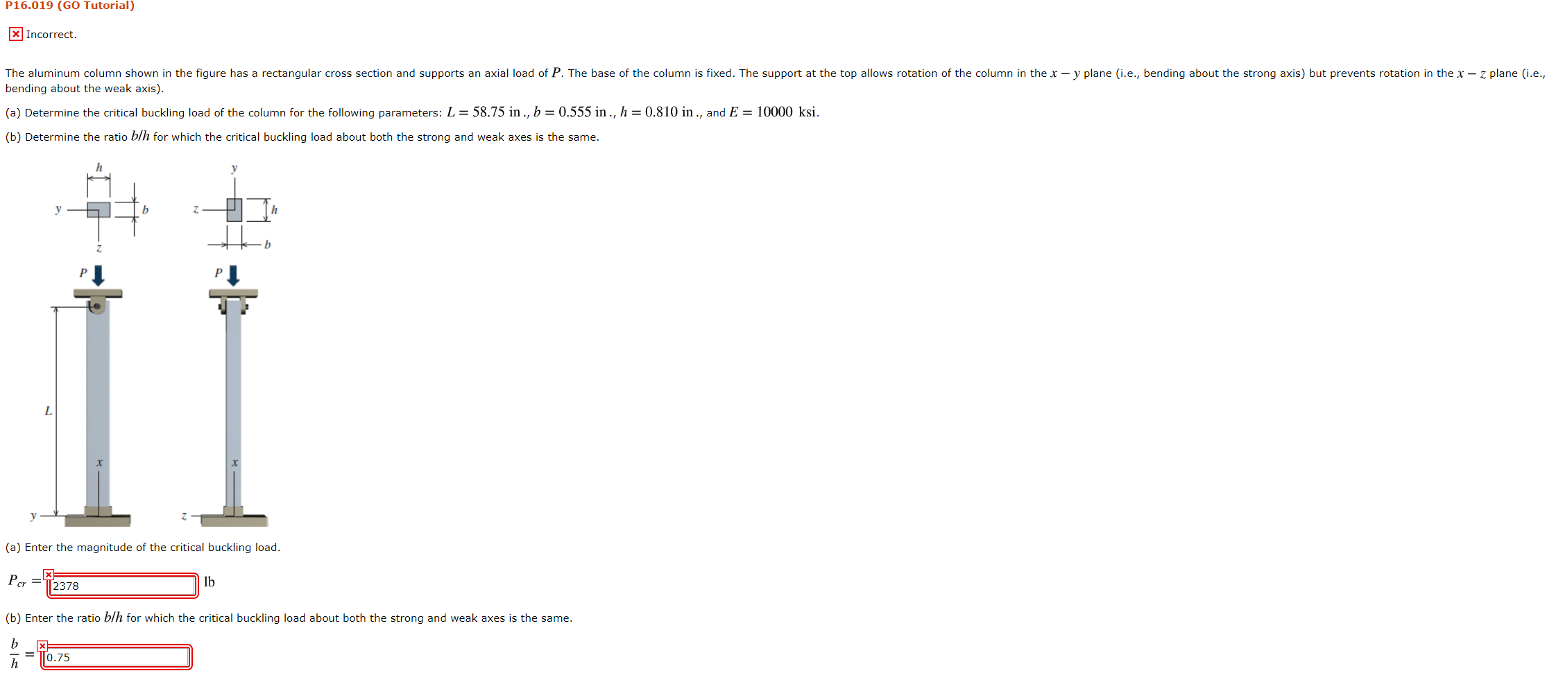 Solved P16.019 (GO Tutorial) X Incorrect The aluminum column | Chegg.com
