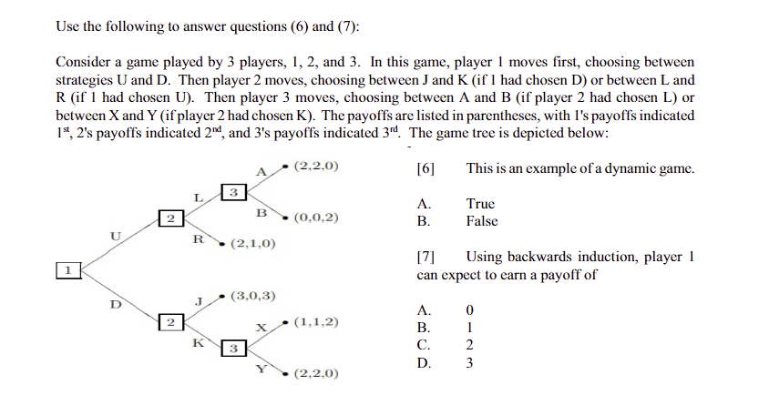 Use the following to answer questions (6) and (7): | Chegg.com