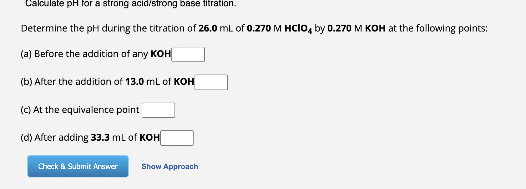 Solved Calculate pH for a strong acid/strong base titration. | Chegg.com