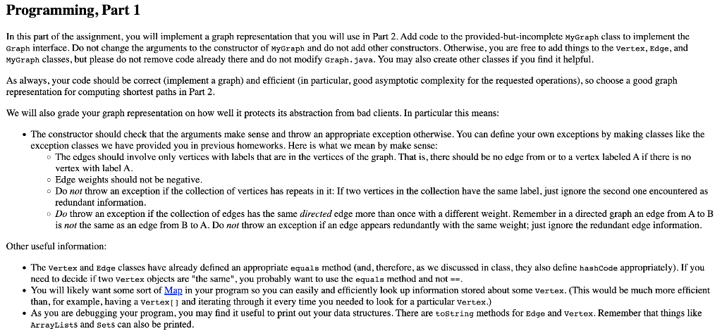 Solved MyGraph.java (fill in code) /** * A representation of | Chegg.com