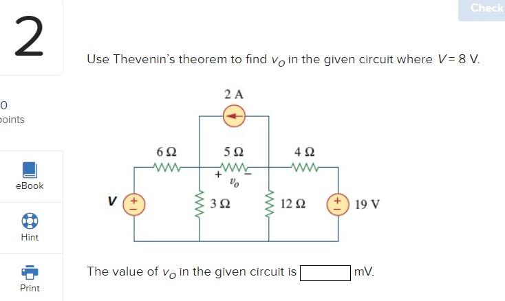 Solved Use Thevenin's theorem to find vO in the given | Chegg.com