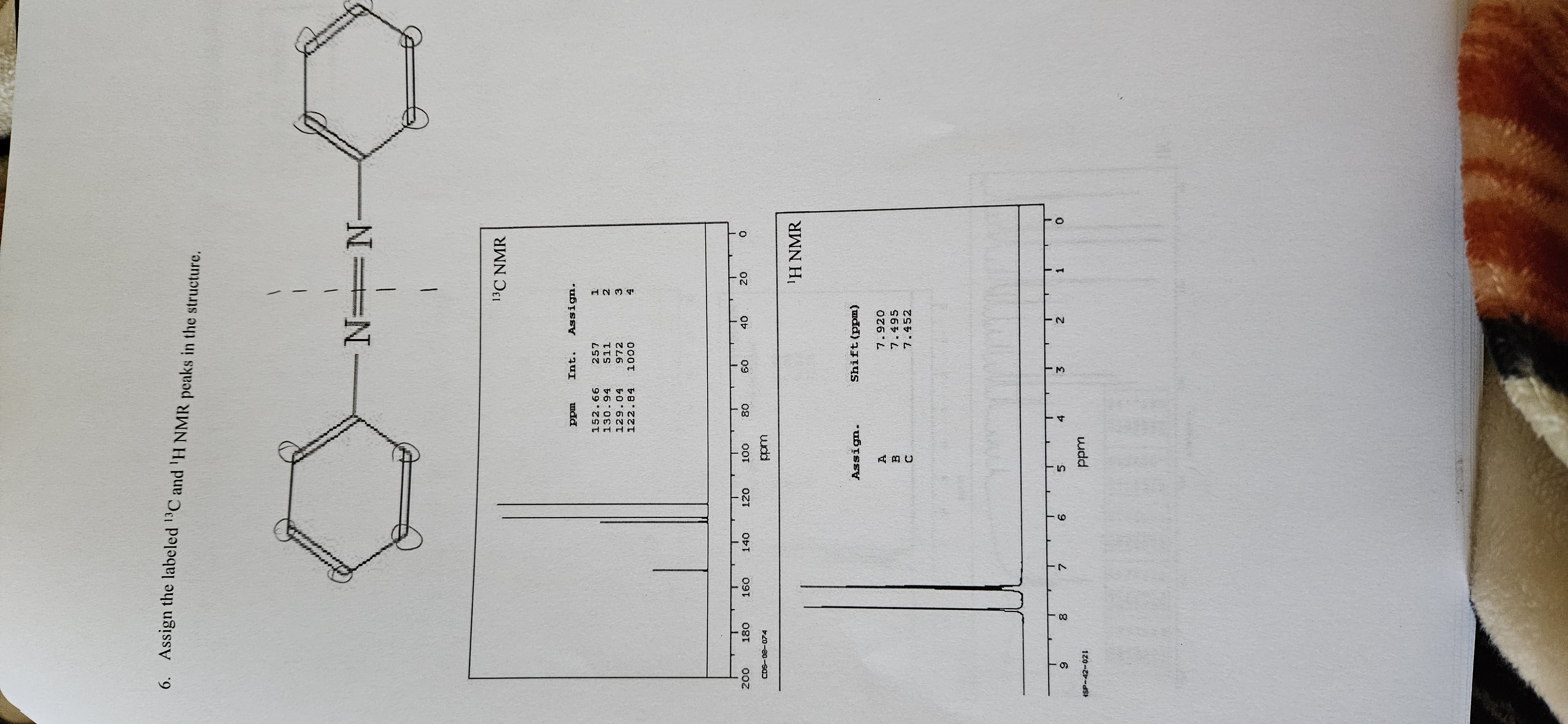 Solved Assign the labeled ^(13)C and ^(')H NMR peaks in the | Chegg.com