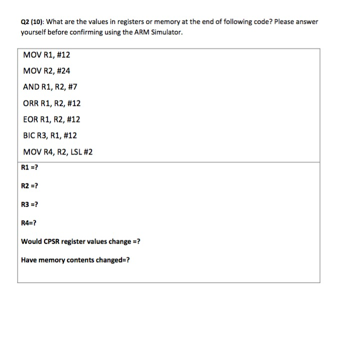 Solved Q1 (10): What are the values in registers or memory | Chegg.com