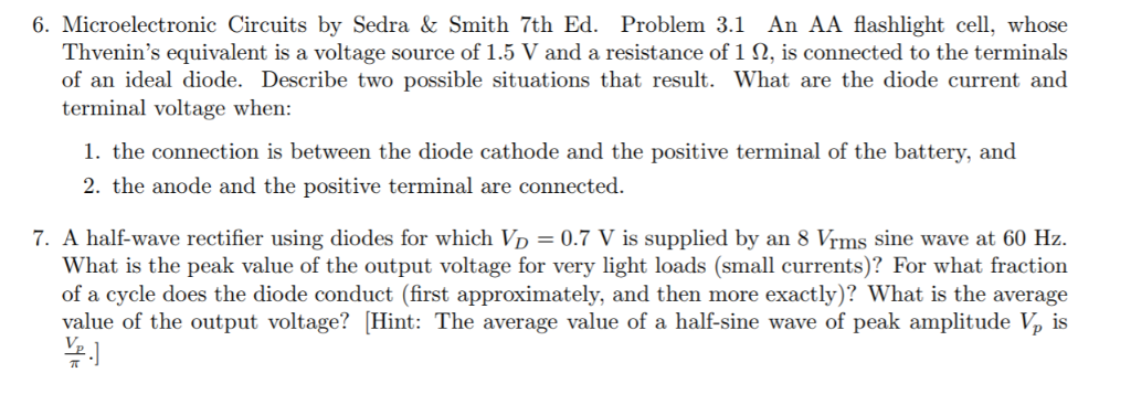 Solved 6. Microelectronic Circuits by Sedra & Smith 7th Ed. | Chegg.com