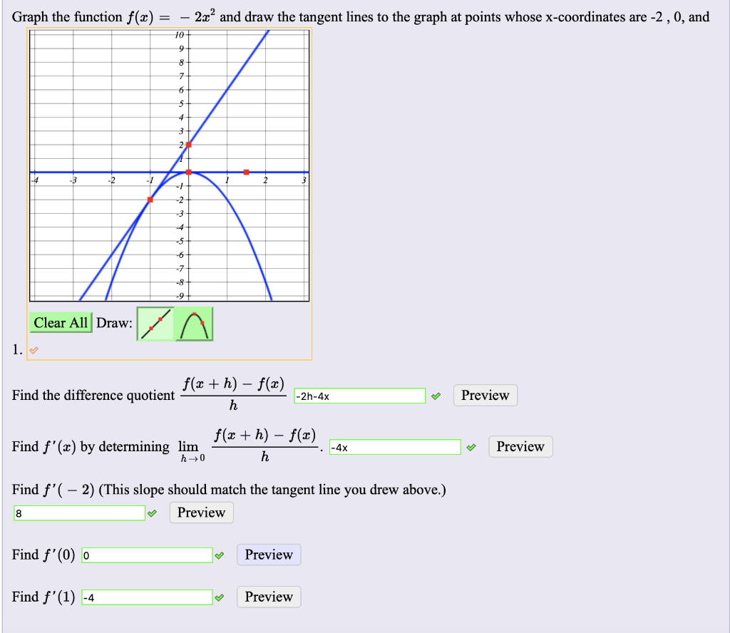Graph the function f(2) = 2x² and draw the tangent | Chegg.com