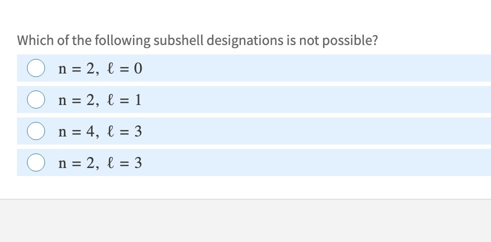 Solved Which of ﻿the following subshell designations is ﻿not | Chegg.com