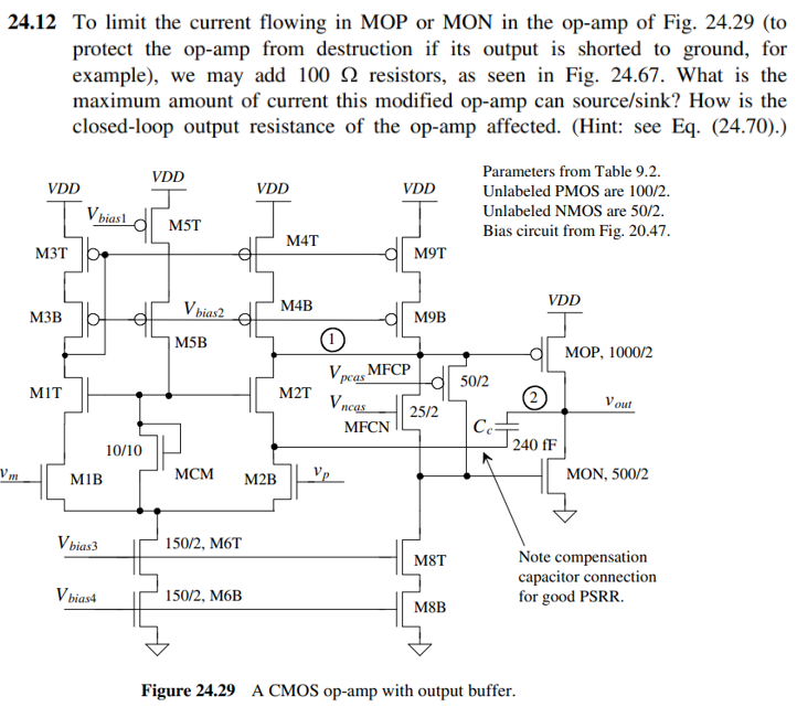 Solved 24.12 To limit the current flowing in MOP or MON in | Chegg.com