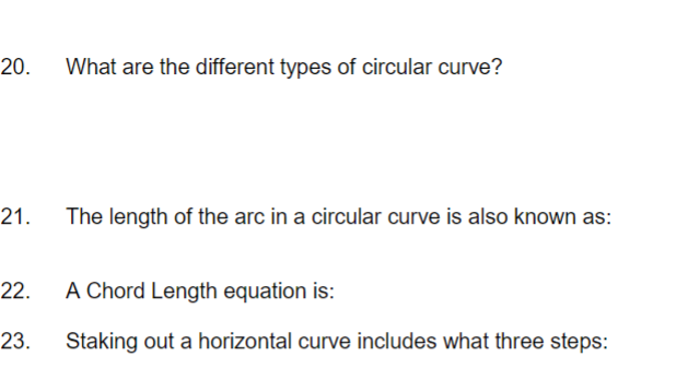 Solved 20. What are the different types of circular curve? | Chegg.com