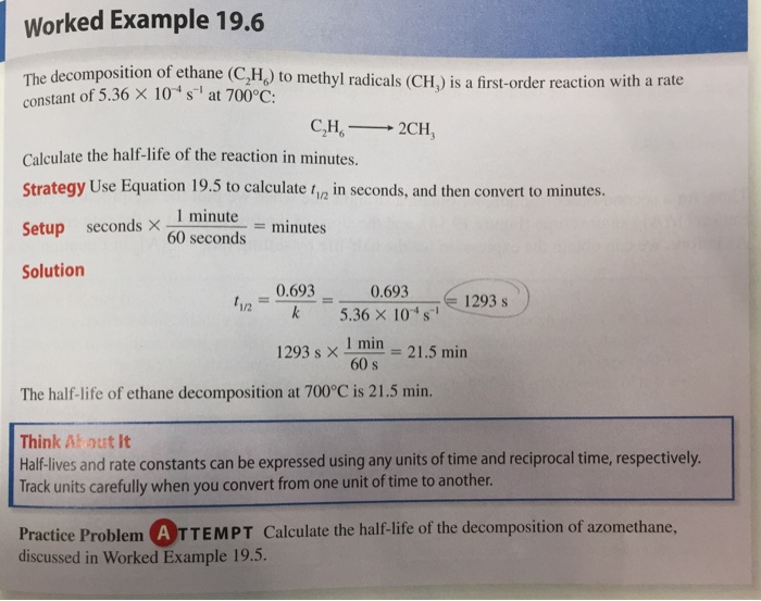 Solved worked Example 19.6 The decomposition of ethane (C,H | Chegg.com