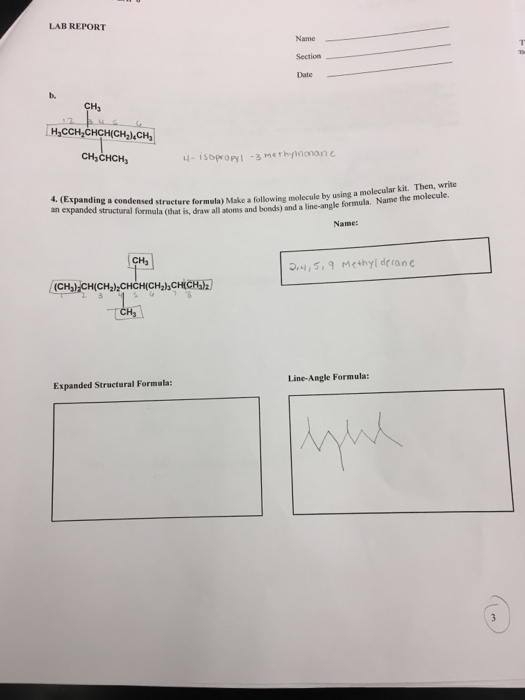 Solved LAB REPORT Name Section b. CHy CH3CHCH 4. (Expanding | Chegg.com