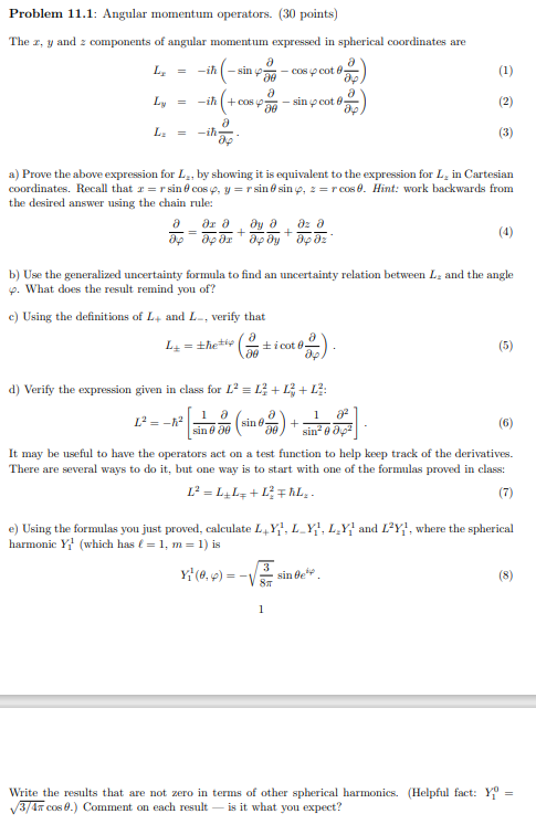 Solved Problem 11.1: Angular momentum operators. (30 points) | Chegg.com