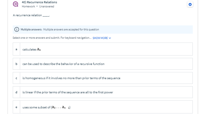 Solved 40 Recurrence Relations Homework Unanswered A 2061