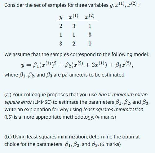 Solved Consider the set of samples for three variables y, | Chegg.com