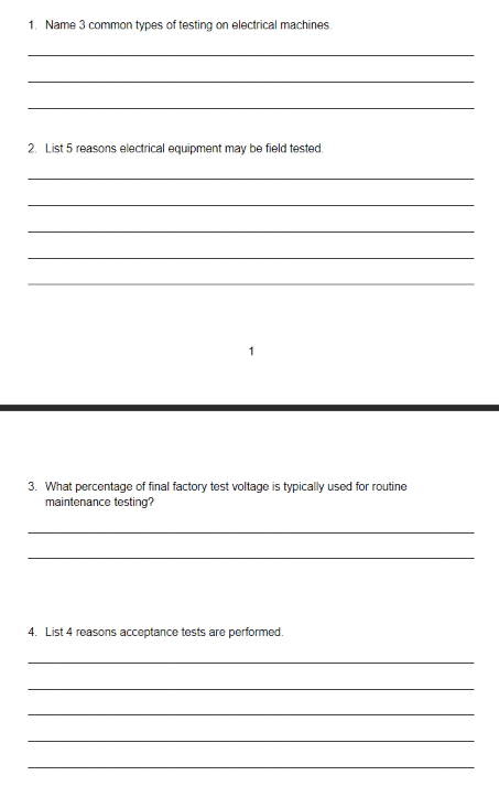 Solved 1 Name 3 common types of testing on electrical | Chegg.com