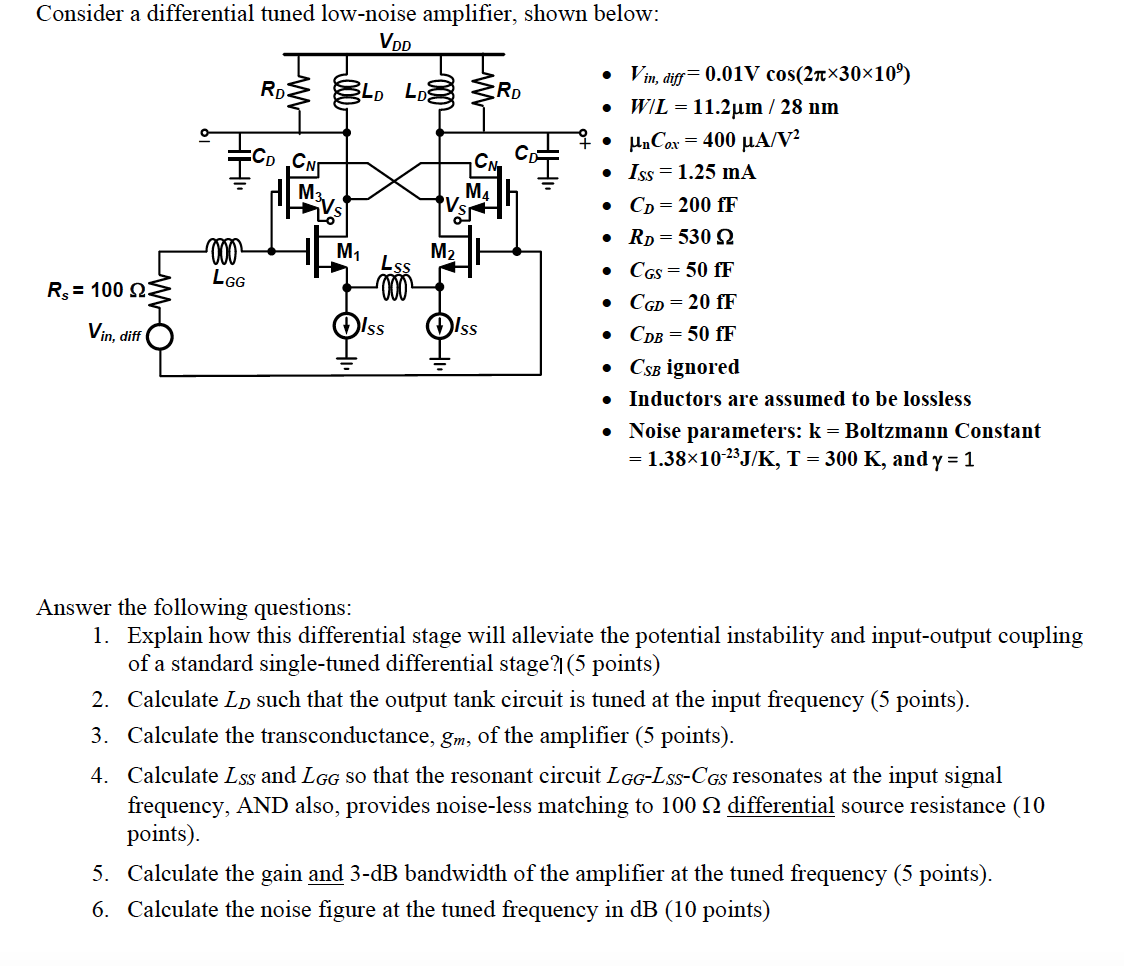 Consider a differential tuned low-noise amplifier, | Chegg.com