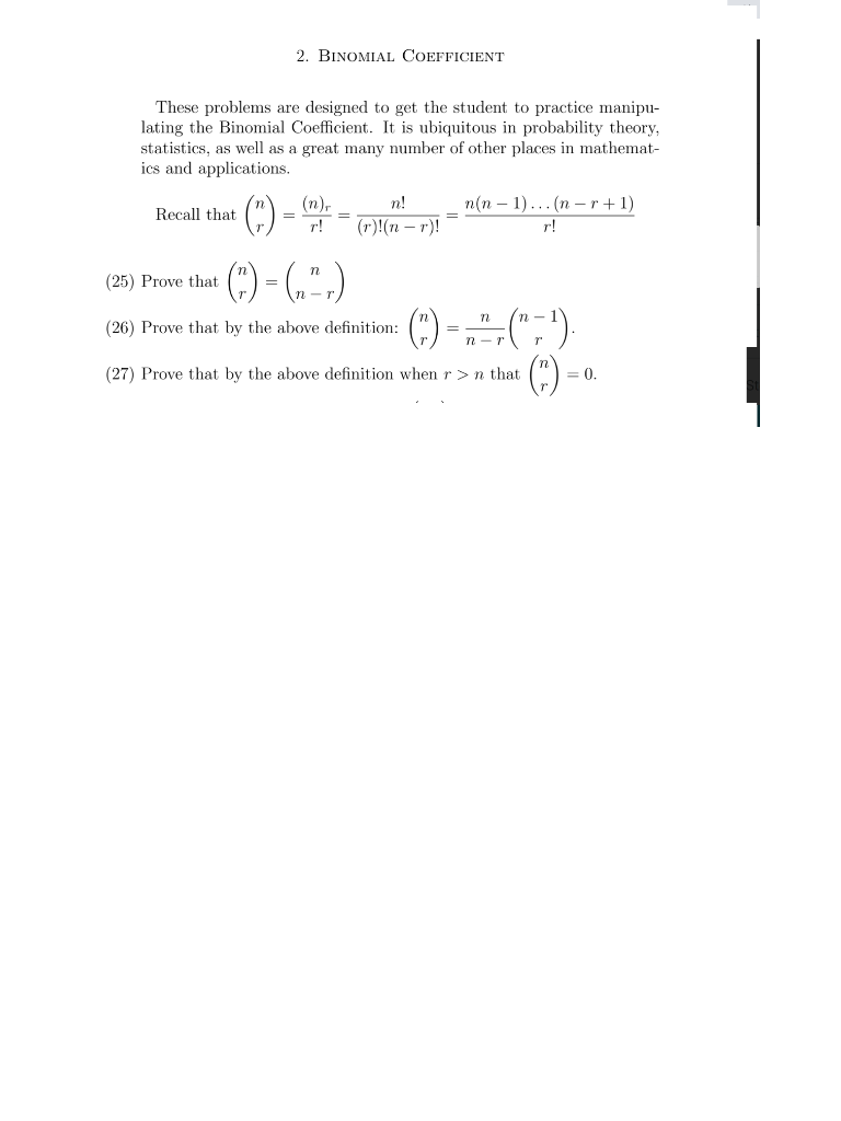 Solved 2. BINOMIAL CoeFFICIENT These problems are designed | Chegg.com