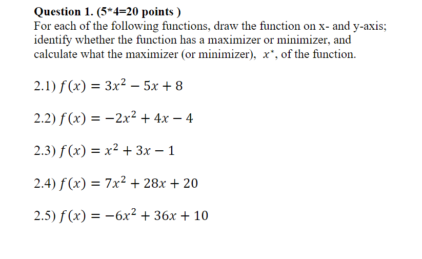 Solved Question 1. (5∗4=20 points ) For each of the | Chegg.com