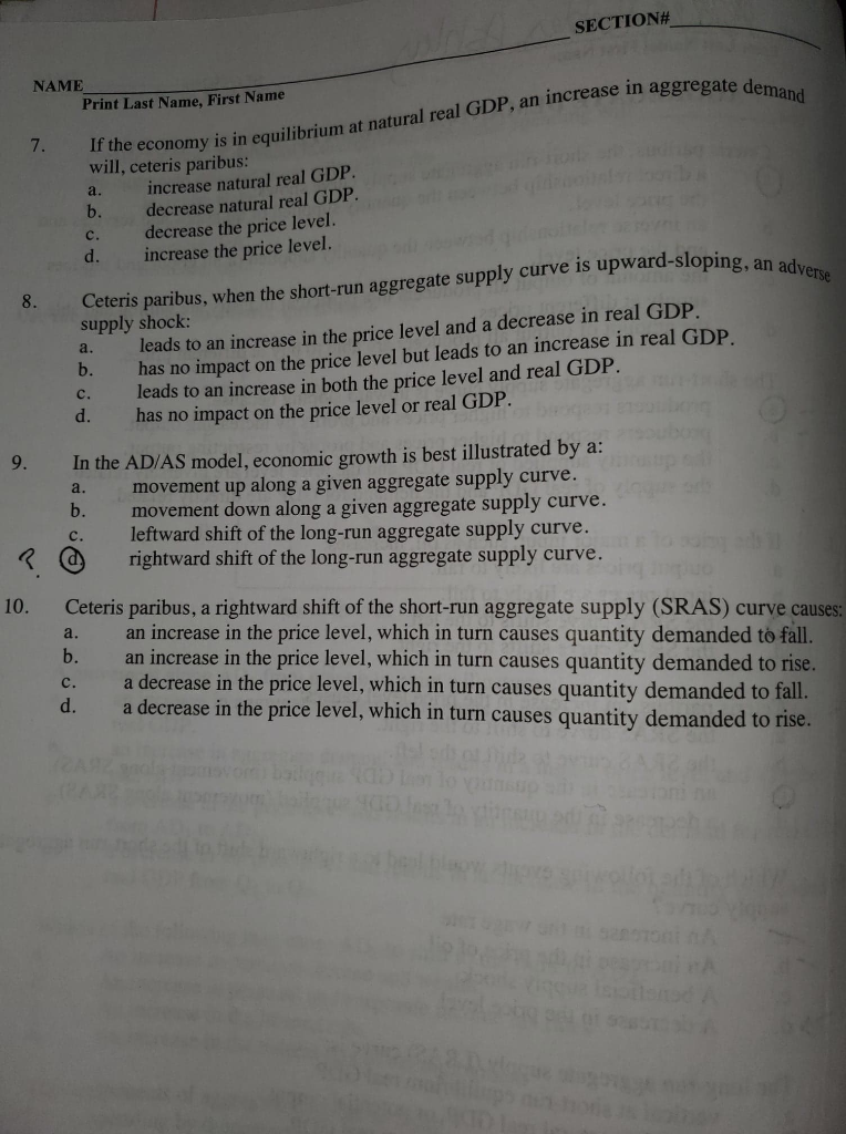 Solved SECTION# in aggregate demand NAME Print Last Name, | Chegg.com