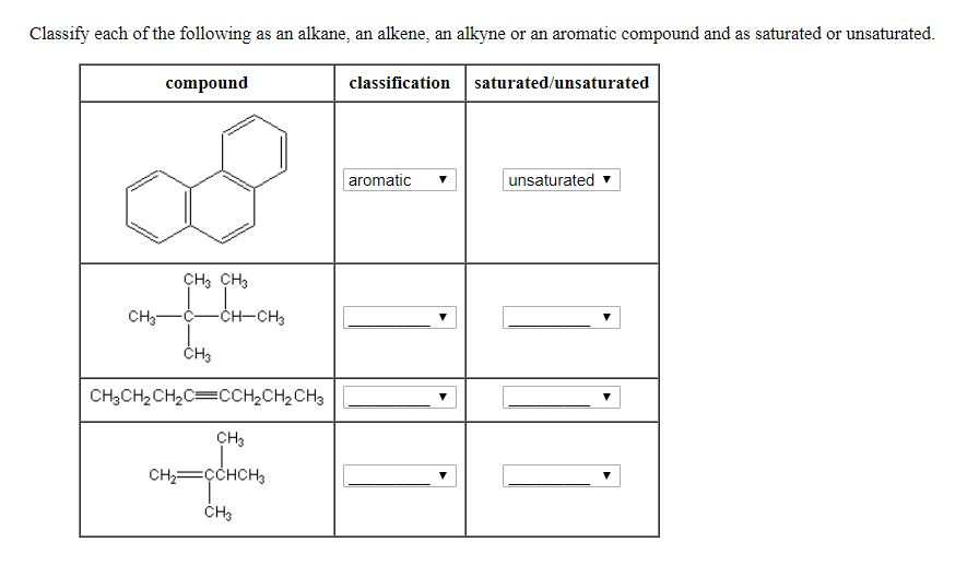 Solved alkene or an aromatic compound and as saturated or | Chegg.com