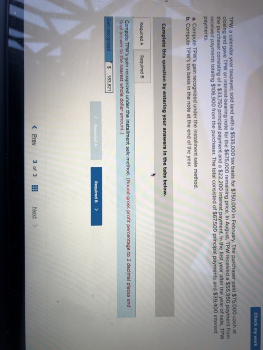 Solved Check my work chaser paid $75,000 cash at TPW, a | Chegg.com