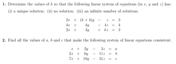 Solved 1 Determine The Values Of K So That The Following