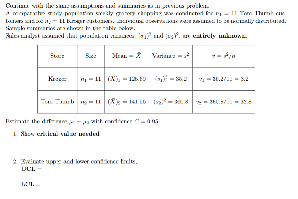A comparative study population weekly grocery | Chegg.com