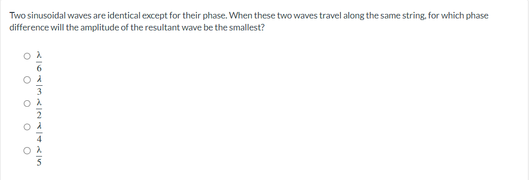 Solved Two sinusoidal waves are identical except for their | Chegg.com