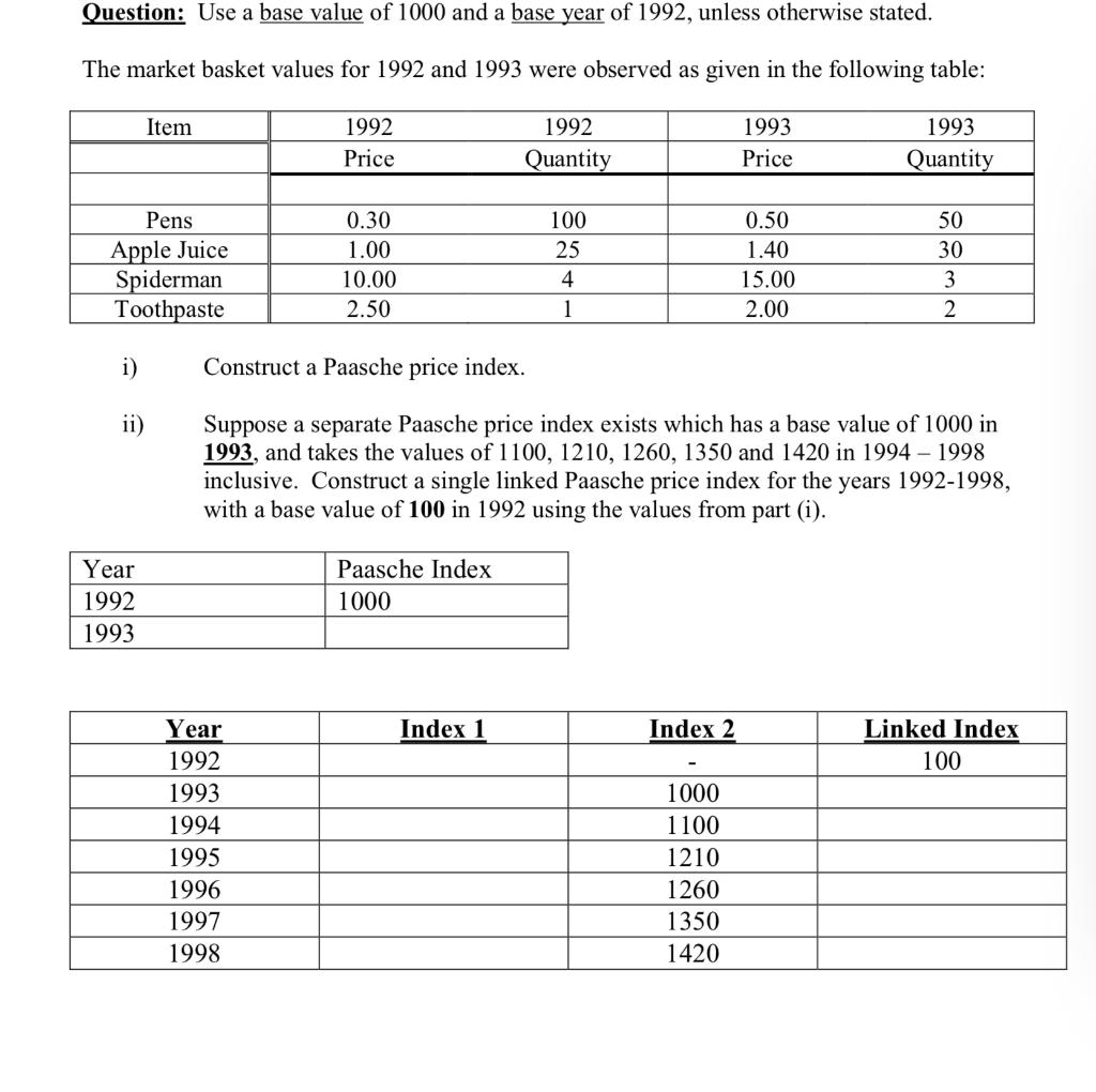 Solved Question: Use a base value of 1000 and a base year of | Chegg.com