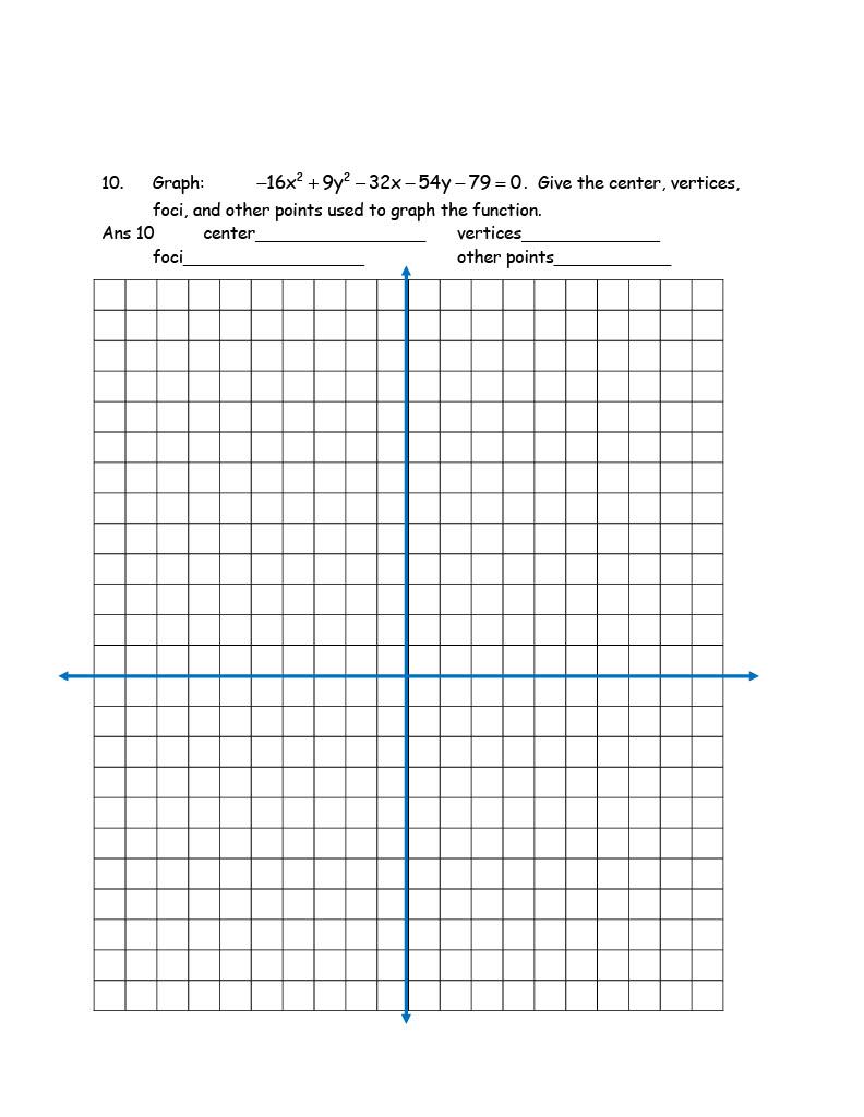 Solved . 10. Graph: -16x2 +9y2-32x-547-79=0. Give the | Chegg.com