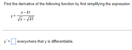 Solved Find the derivative of the following function by | Chegg.com