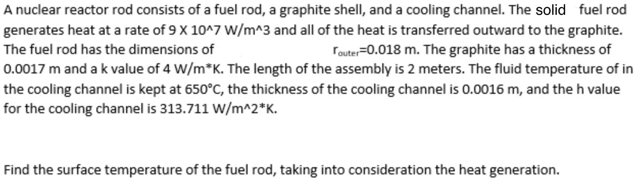 Solved A nuclear reactor rod consists of a fuel rod, a | Chegg.com