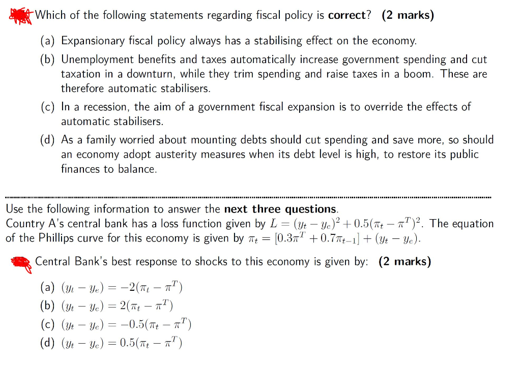 Which of the following statements regarding fiscal | Chegg.com