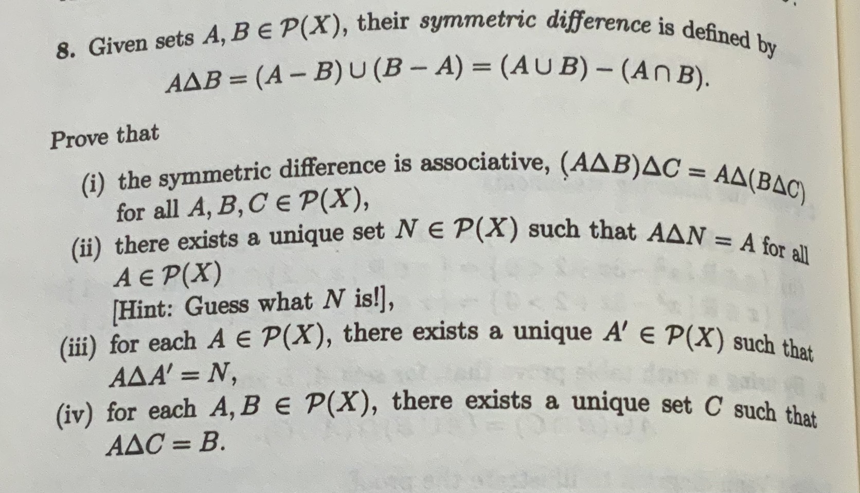Solved 8. Given sets A,B∈P(X), their symmetric difference is | Chegg.com