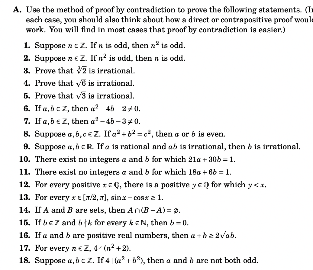 Solved A. Use the method of proof by contradiction to prove | Chegg.com