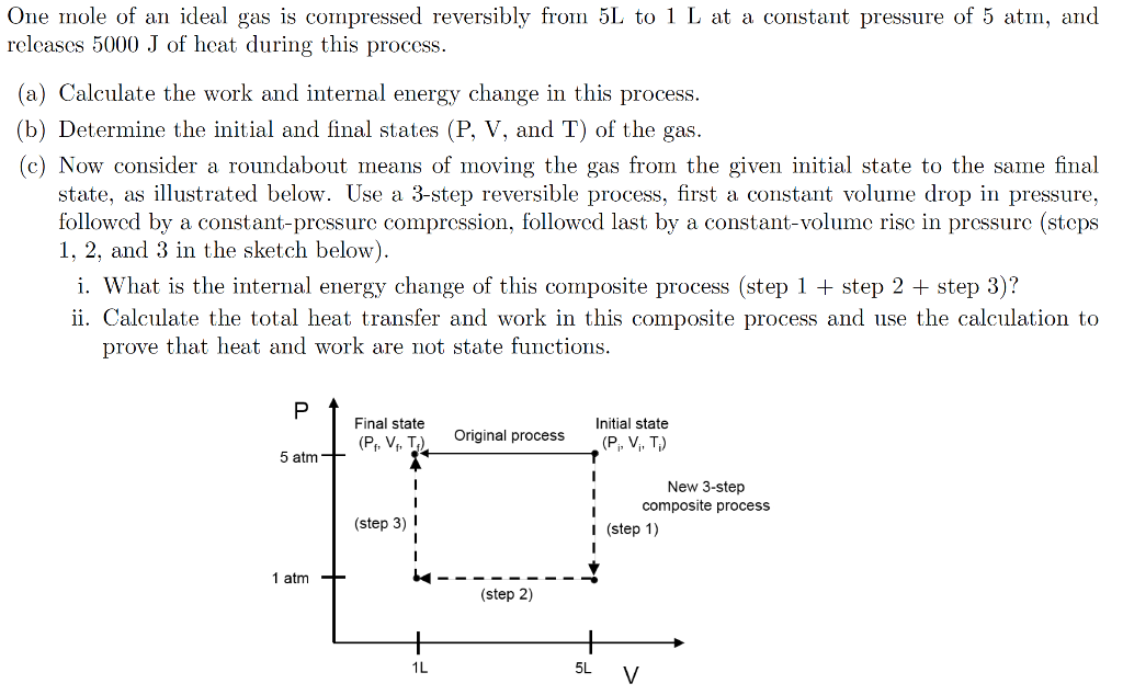 Solved One mole of an ideal gas is compressed reversibly | Chegg.com