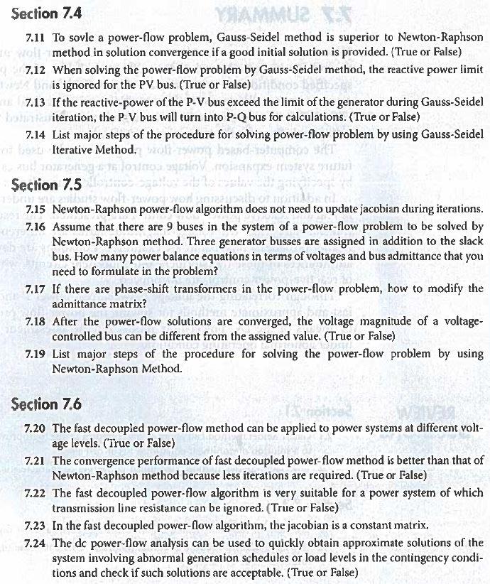 Solved Section 7.4 HAMMU 7.11 To sovle a power-flow problem, | Chegg.com